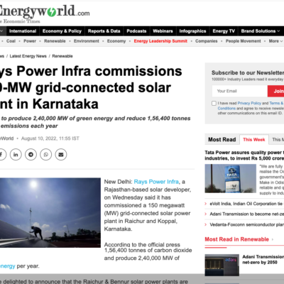 Press Release – Rays Power Infra